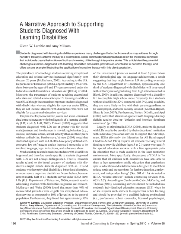 (PDF) A Narrative Approach to Supporting Students Diagnosed With ...