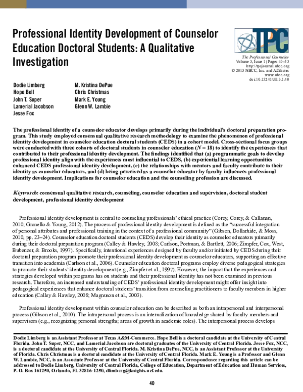 (PDF) Professional Identity Development of Counselor Education Doctoral ...