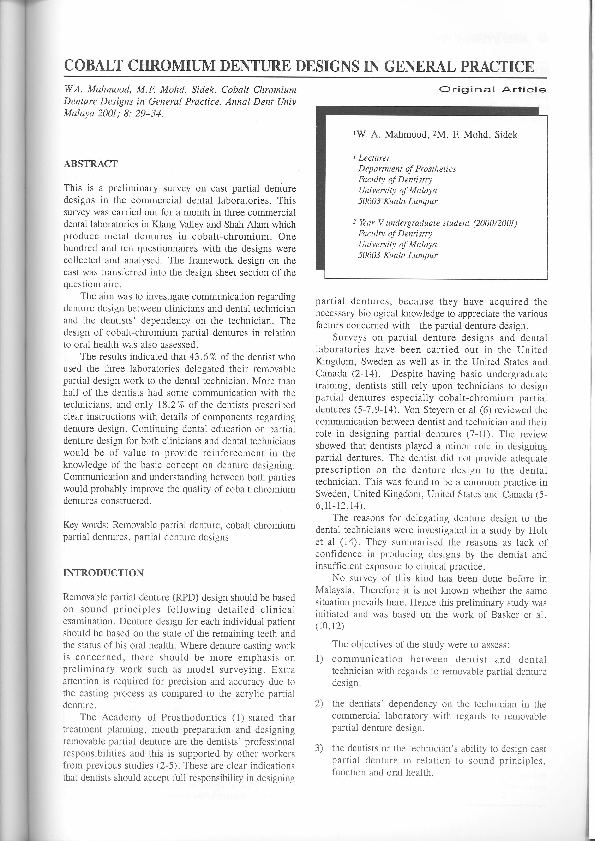 (PDF) Cobalt Chromium Denture Designs In General Practice