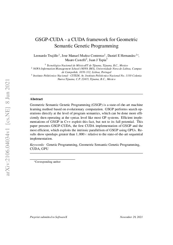 (PDF) GSGP-CUDA - a CUDA framework for Geometric Semantic Genetic Programming