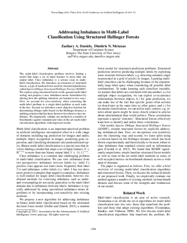 (PDF) Addressing Imbalance in Multi-Label Classification Using Structured Hellinger Forests