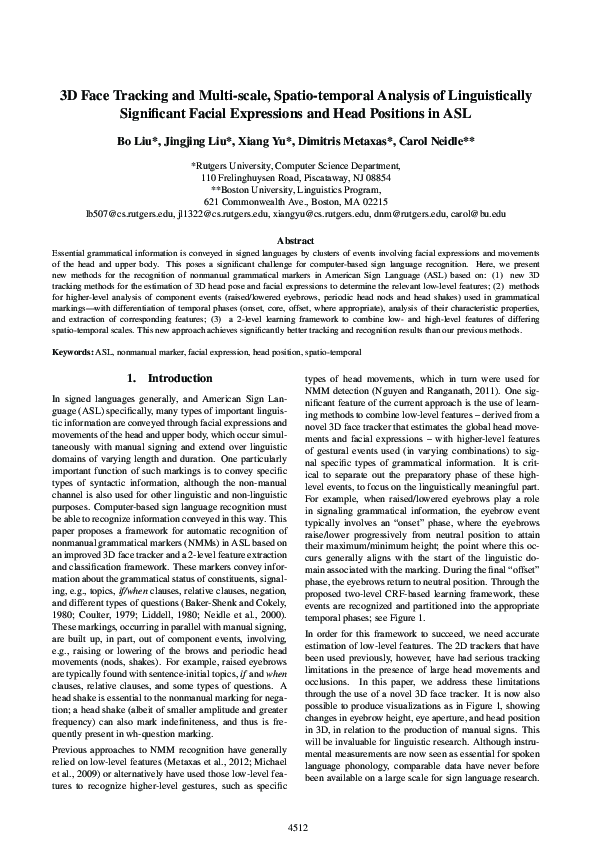 (PDF) 3D Face Tracking and Multi-Scale, Spatio-temporal Analysis of Linguistically Significant ...