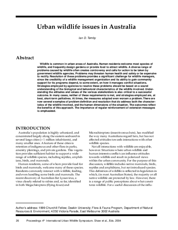 (PDF) Urban wildlife issues in Australia | Ian Temby - Academia.edu