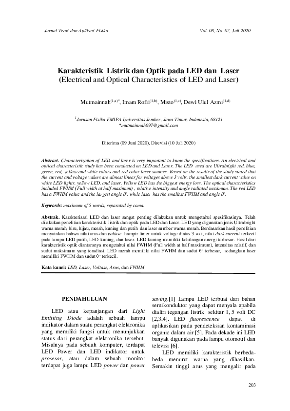 (PDF) Karakteristik Listrik dan Optik pada LED dan Laser