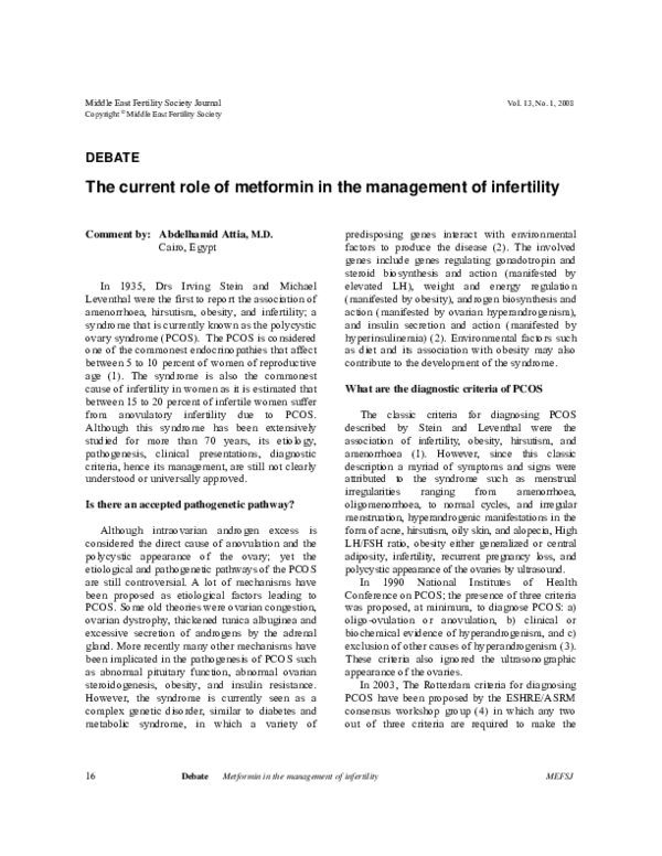 (PDF) The current role of metformin in the management of infertility