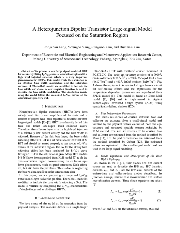 (PDF) A Heterojunction Bipolar Transistor Large-signal Model Focused on ...