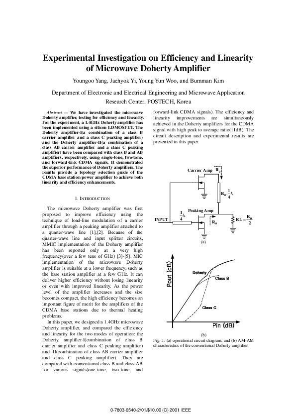 (PDF) Experimental investigation on efficiency and linearity of microwave Doherty amplifier