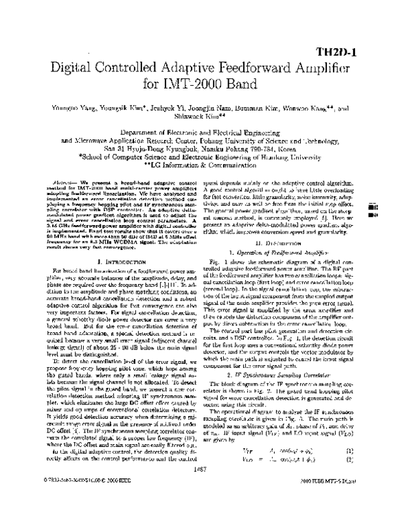 (PDF) Digital controlled adaptive feedforward amplifier for IMT-2000 band | Bumman Kim ...