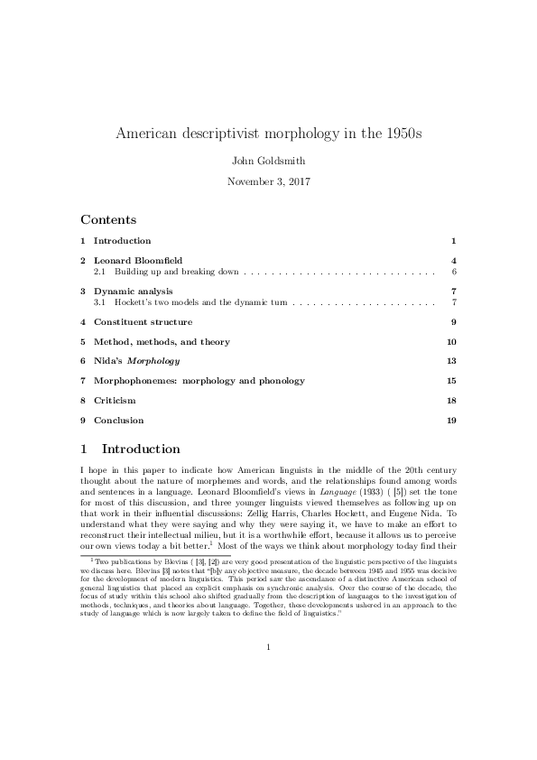 (PDF) American Descriptivist Morphology in the 1950s