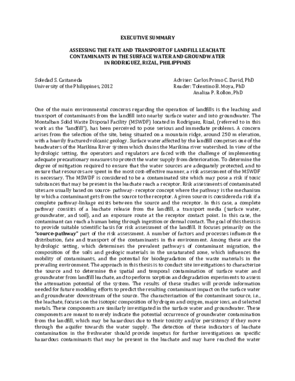 (PDF) Assessing the Fate and Transport of Landfill Leachate ...