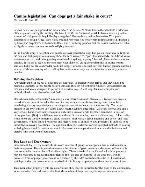 (PDF) Canine legislation: Can dogs get a fair shake in court?