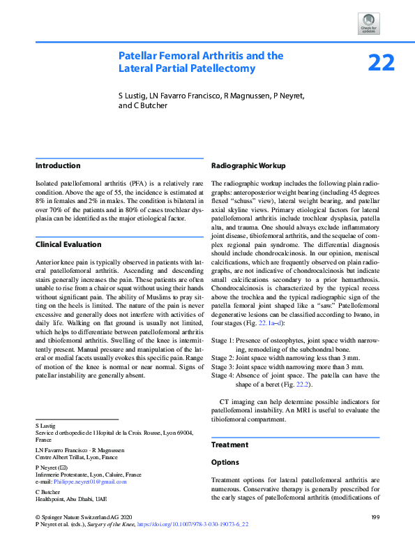 (PDF) Patellar Femoral Arthritis and the Lateral Partial Patellectomy