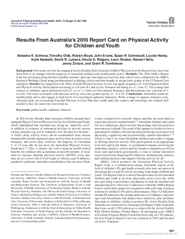 (PDF) Results From Australia’s 2016 Report Card on Physical Activity ...