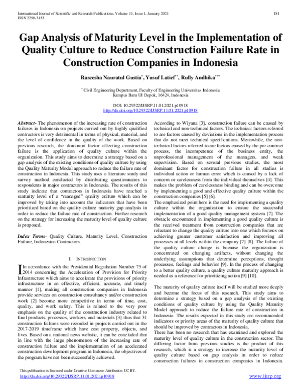 (PDF) Gap Analysis of Maturity Level in the Implementation of Quality Culture to Reduce ...