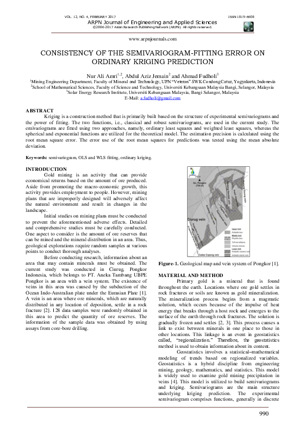Pdf Consistency Of The Semivariogram Fitting Error On Ordinary Kriging Prediction