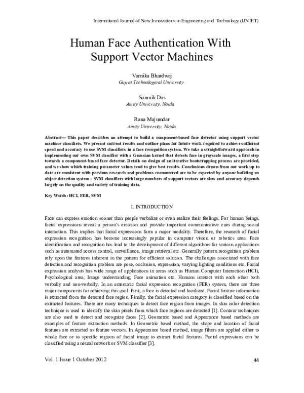 (PDF) Human Face Authentication With Support Vector Machines