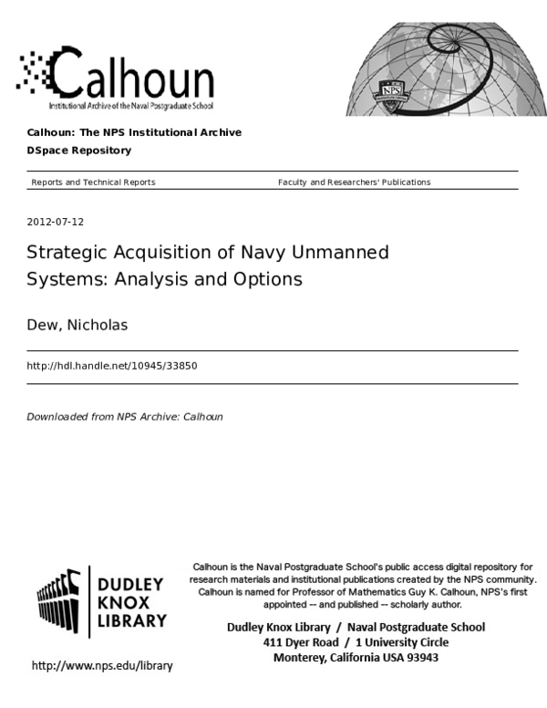 (PDF) SPONSORED REPORT SERIES Strategic Acquisition of Navy Unmanned ...