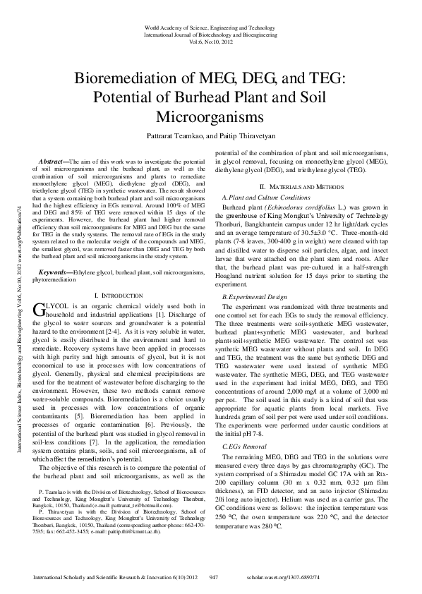 (PDF) Bioremediation of MEG, DEG, and TEG: Potential of Burhead Plant ...