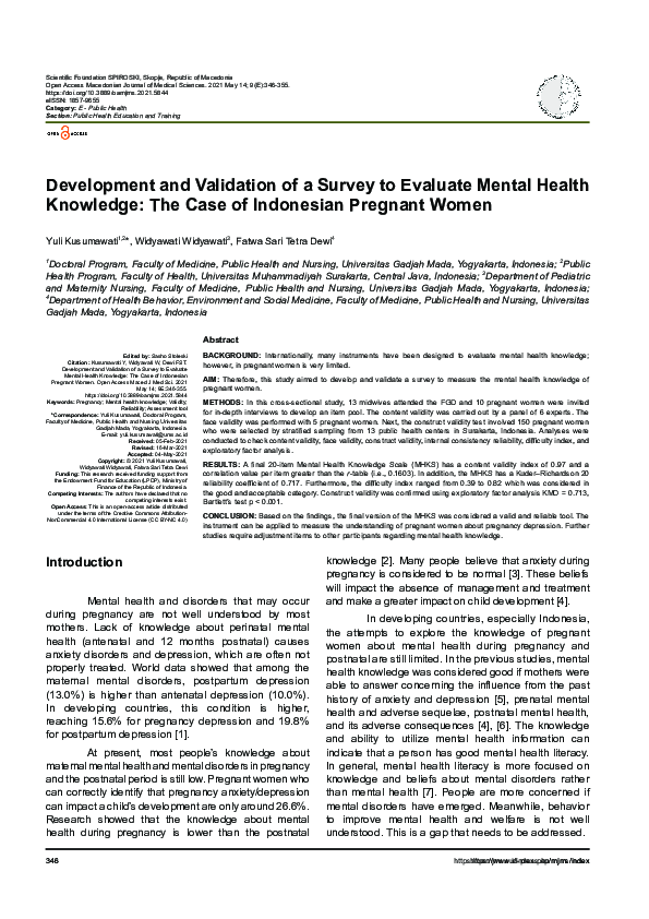 (PDF) Development and Validation of a Survey to Evaluate Mental Health Knowledge: The Case of ...