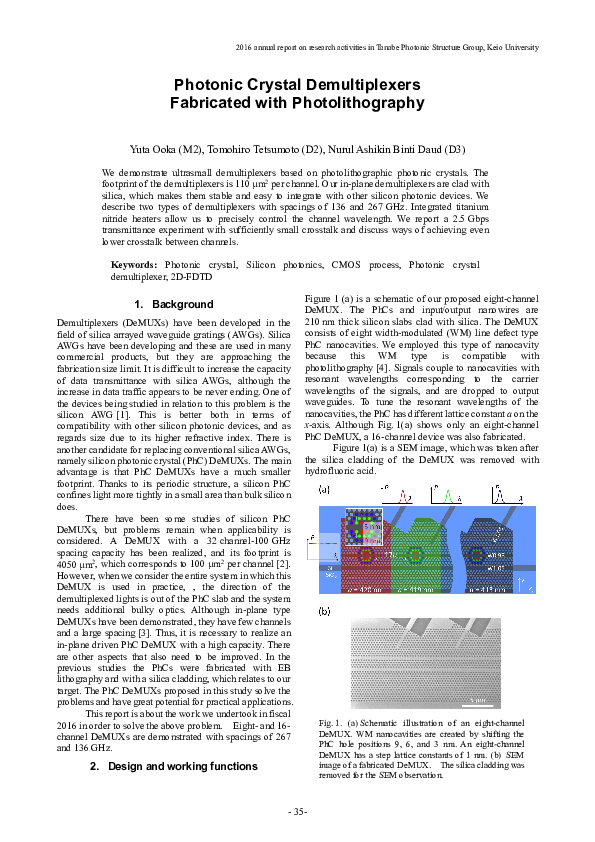 (PDF) Photonic Crystal Demultiplexers Fabricated with Photolithography