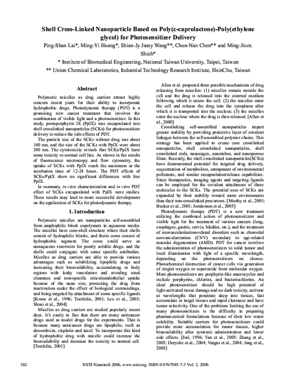 (PDF) Shell Cross-Linked Nanoparticle Based on Poly(0 -caprolactone ...