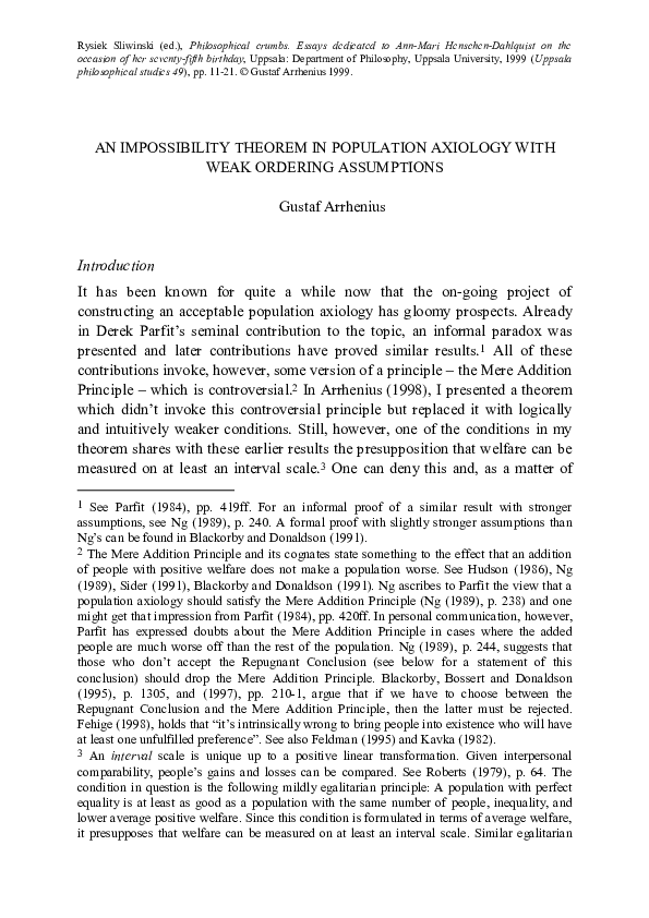 (PDF) Population Axiology and Weak Ordering Theorem