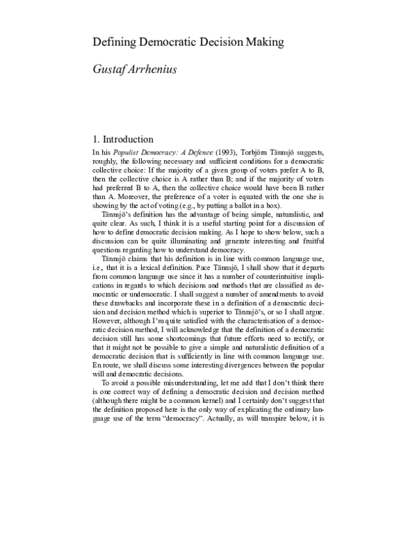 (PDF) Defining Democratic Decision Making
