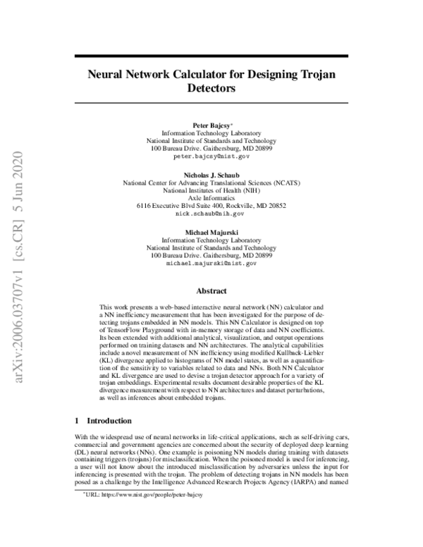 Pdf Neural Network Calculator For Designing Trojan Detectors