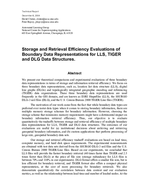 (PDF) Storage and Retrieval Efficiency Evaluations of Boundary Data Representations for LLS ...