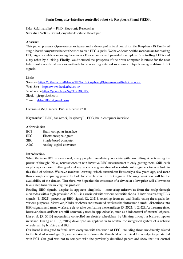 (PDF) Brain-Computer-Interface controlled robot via RaspberryPi and PiEEG. Ildar Rakhmatulin ...