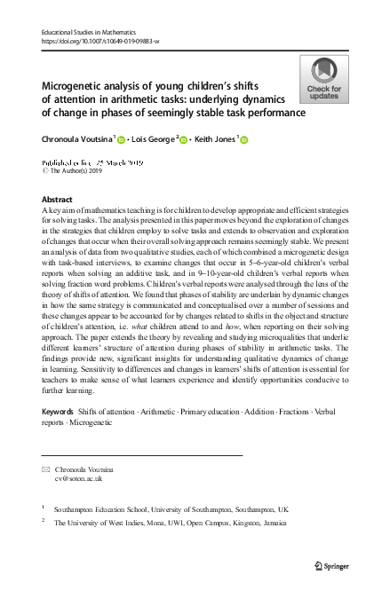 (PDF) Children's Attention Shifts in Arithmetic Tasks: A Microgenetic Study
