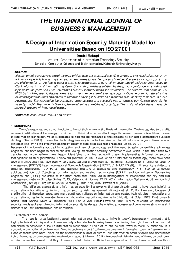 (PDF) Information Security Management Systems - A Maturity Model Based ...