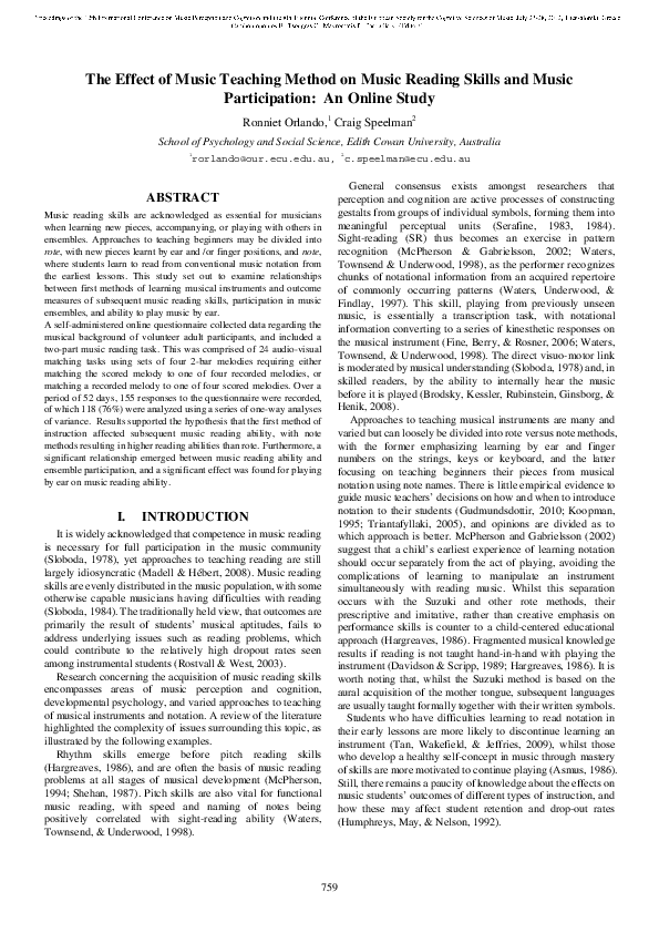 (PDF) The Effect of Music Teaching Method on Music Reading Skills and ...
