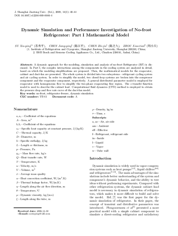 (PDF) Dynamic simulation and performance investigation of no-frost ...