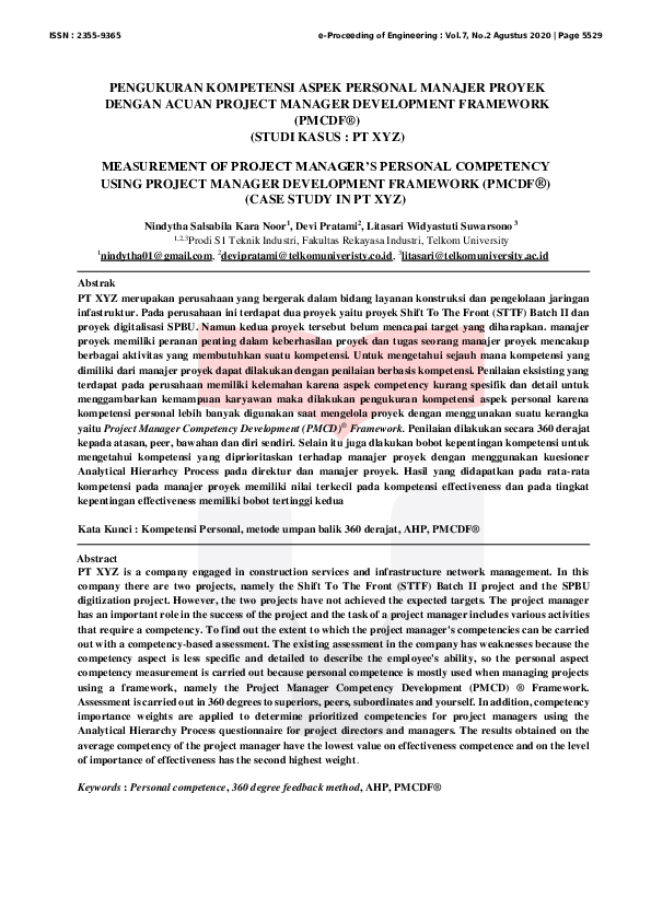 (PDF) Pengukuran Kompetensi Aspek Personal Manajer Proyek Dengan Acuan Project Manager ...