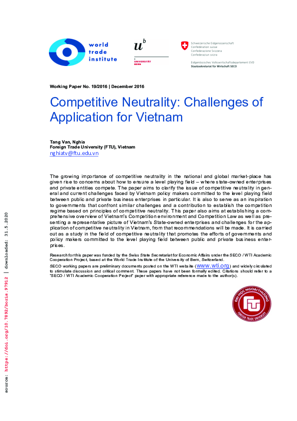 (PDF) Competitive Neutrality: Challenges of Application for Vietnam