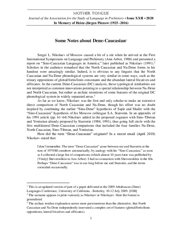 (PDF) Some Notes About Dene-Caucasian