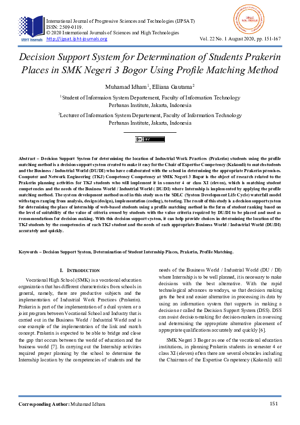 (PDF) Decision Support System For Determination Of Students Prakerin Places In SMK Negeri 3 ...