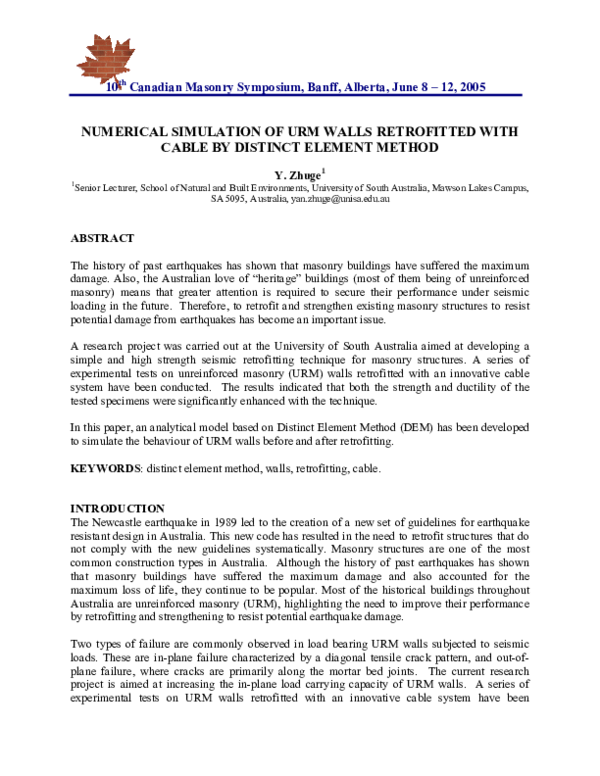 (PDF) Numerical Simulation of Urm Walls Retrofitted with Cable by ...
