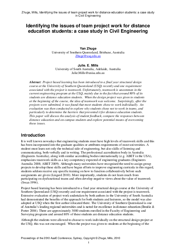 (PDF) Identifying the issues of team project work for distance ...