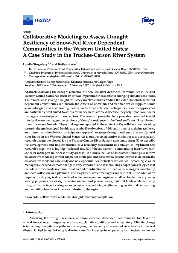(PDF) Collaborative Modeling to Assess Drought Resiliency of Snow‐Fed ...