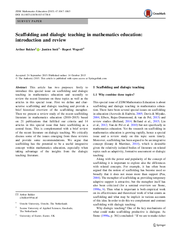 (PDF) Scaffolding and dialogic teaching in mathematics education: introduction and review
