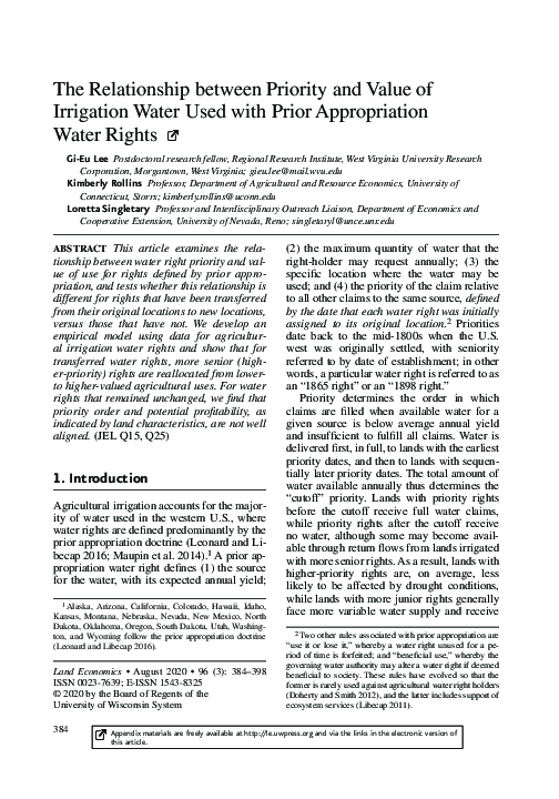 (PDF) The Relationship between Priority and Value of Irrigation Water ...