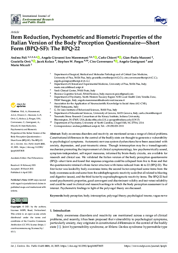 (PDF) Item Reduction, Psychometric and Biometric Properties of the ...