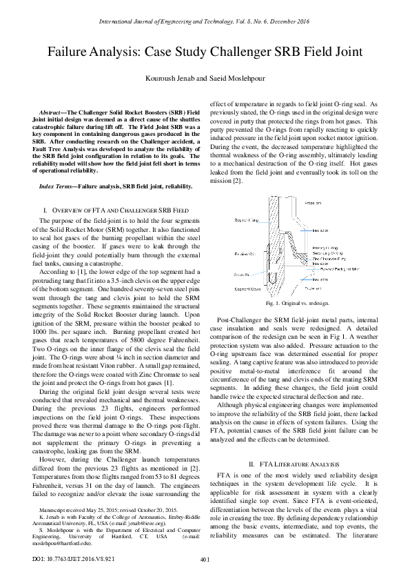 (PDF) Failure Analysis: Case Study Challenger SRB Field Joint