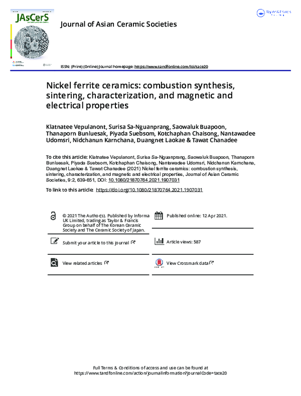 (PDF) Nickel ferrite ceramics: combustion synthesis, sintering ...