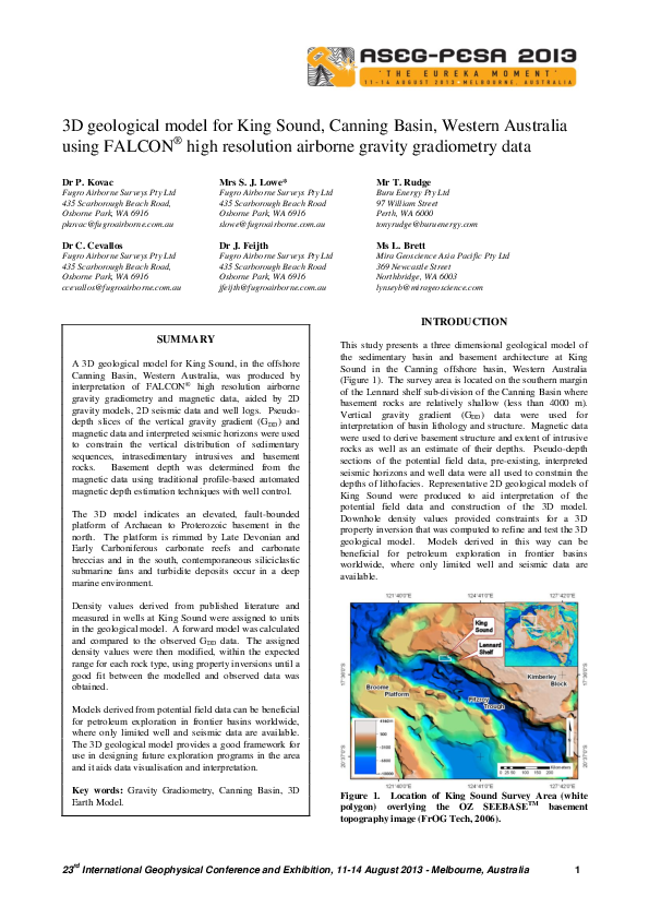 (PDF) 3D geological model for King Sound, Canning offshore basin ...