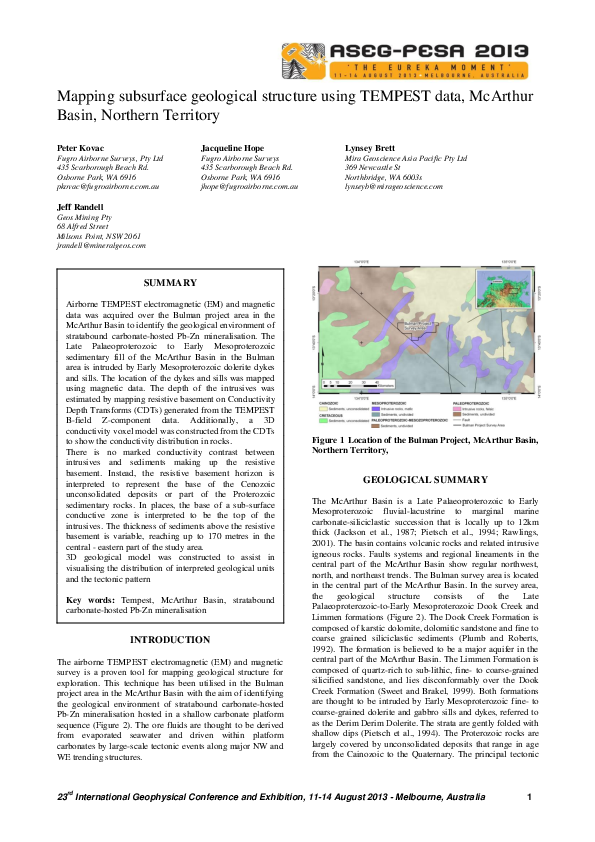 (PDF) Mapping subsurface geological structure using TEMPEST data ...