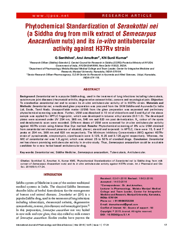 (PDF) Phytochemical Standardization of Serankottai nei (a Siddha drug ...