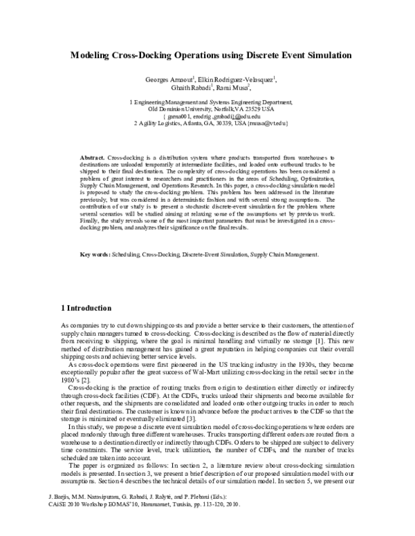Pdf Modeling Cross Docking Operations Using Discrete Event Simulation